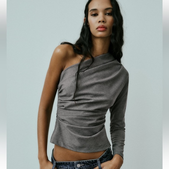 Zara | Tops | Zara Ruched Asymmetric Top | Poshmark